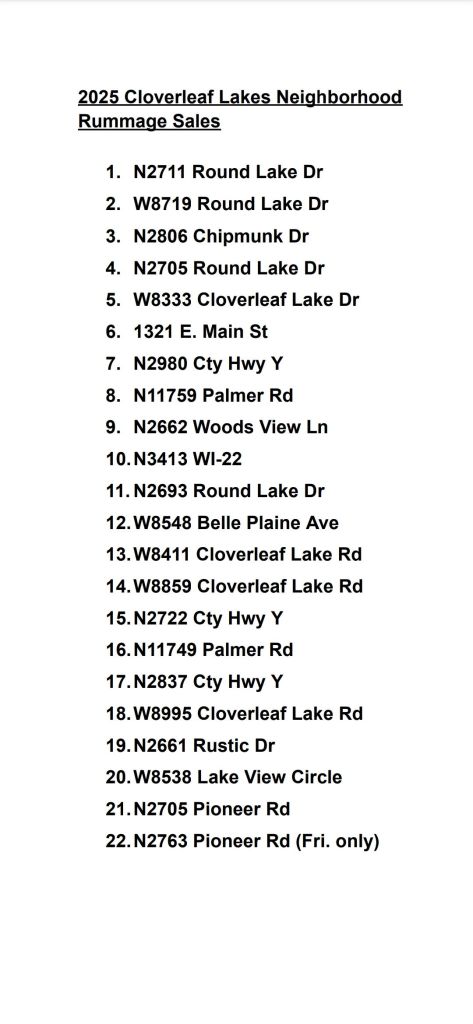 2025 Cloverleaf Lakes Neighborhood Rummage Sales – Rural Northeast ...